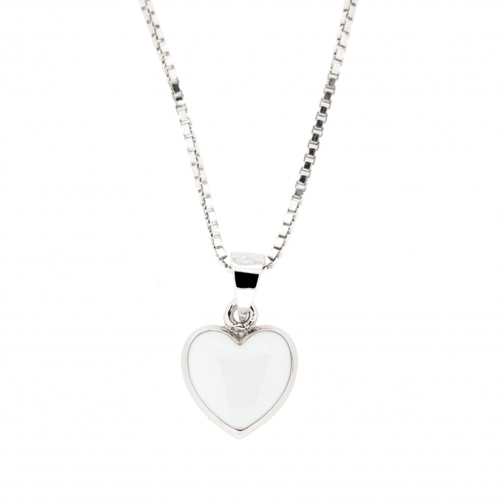 Din Gullsmed. Sølv hjerte hvitt 9mm med 36cm kjede