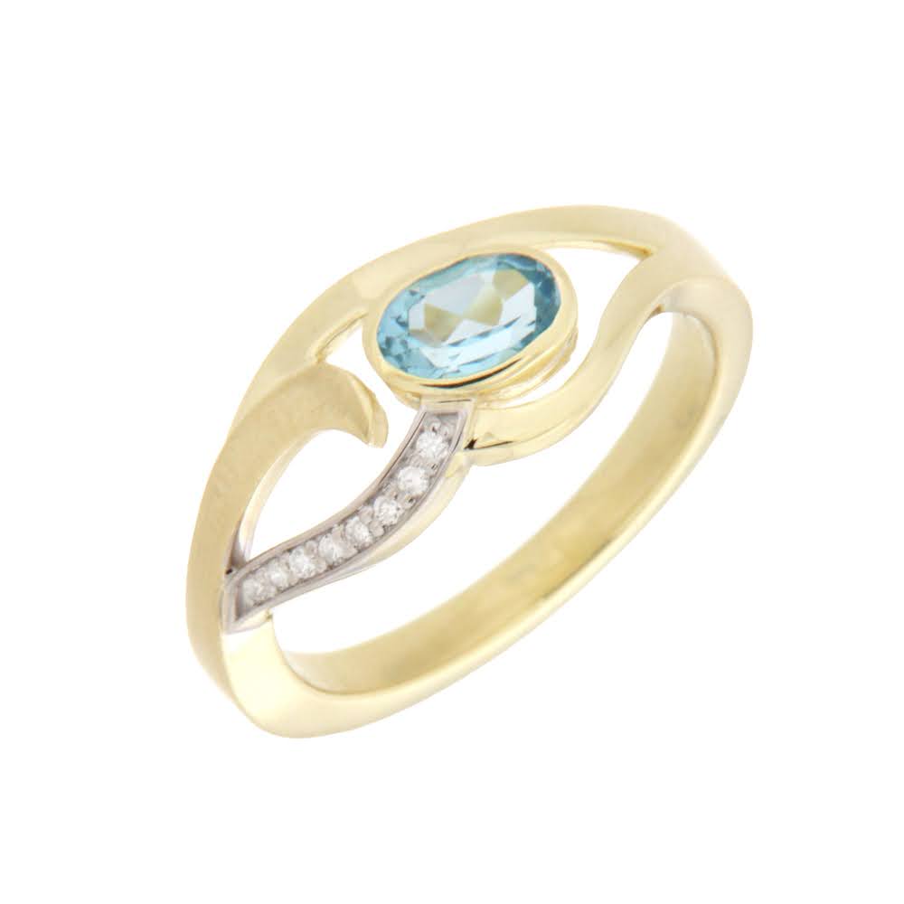 Din Gullsmed. Gull ring tofarget med Topas og diamanter 0,04ct W/Si